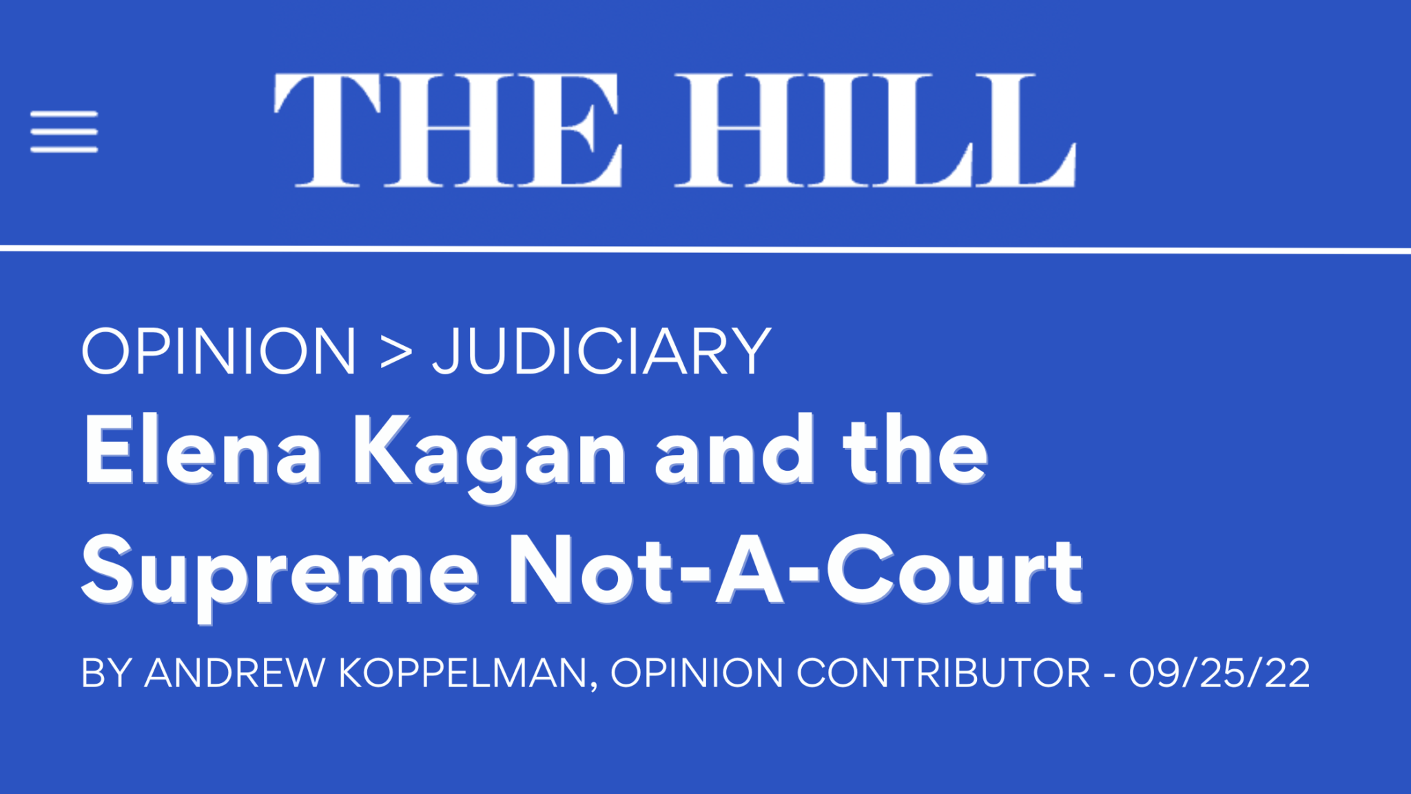 Elena Kagan and the Supreme Not-A-Court | The Hill Column – Andrew ...
